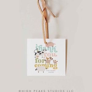 Modern Farm Birthday Favor Tags, Editable Circle and Square Farm Animal ...