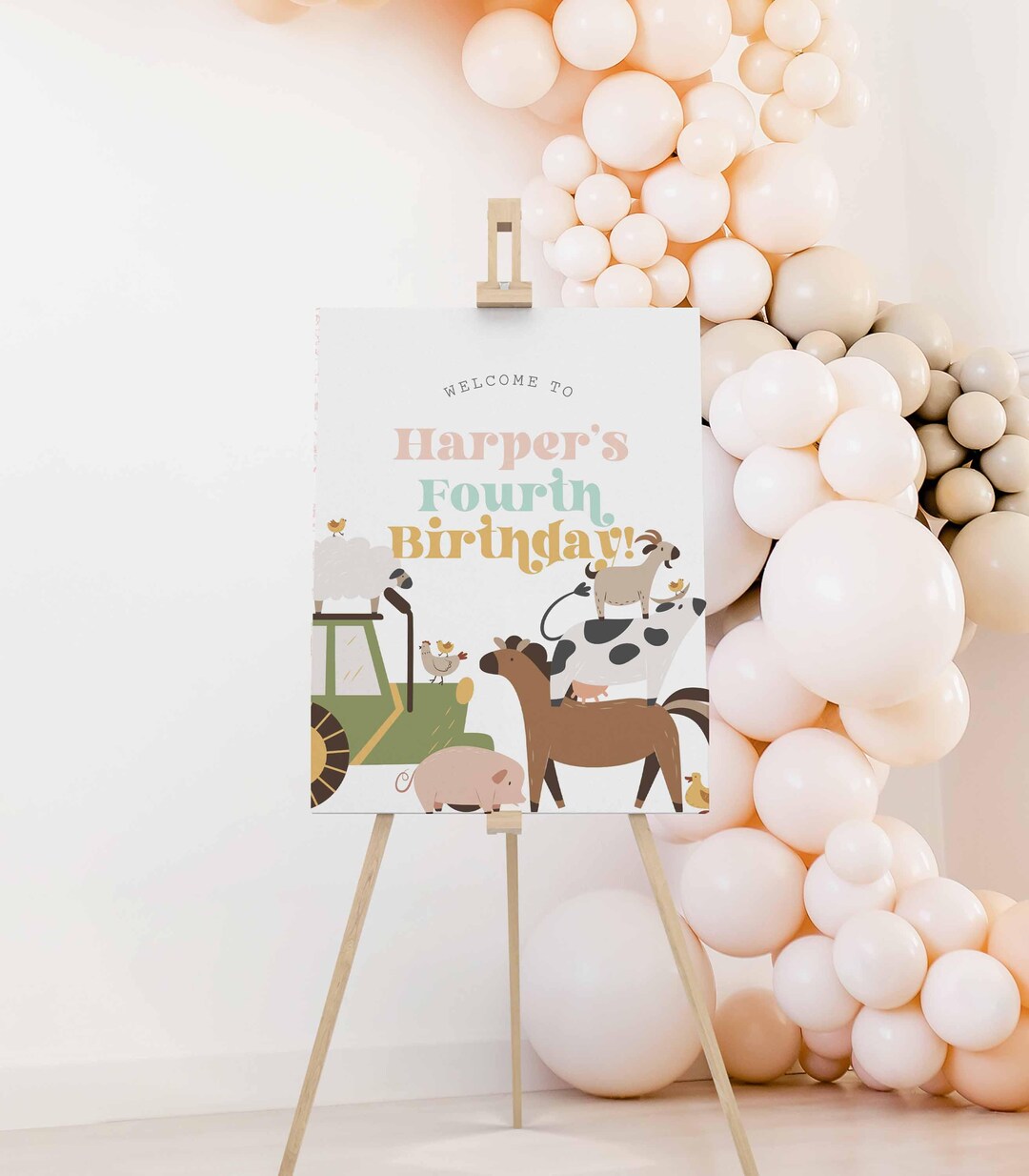 Modern Farm Birthday Welcome Sign Template, Farm Animal Green Tractor ...