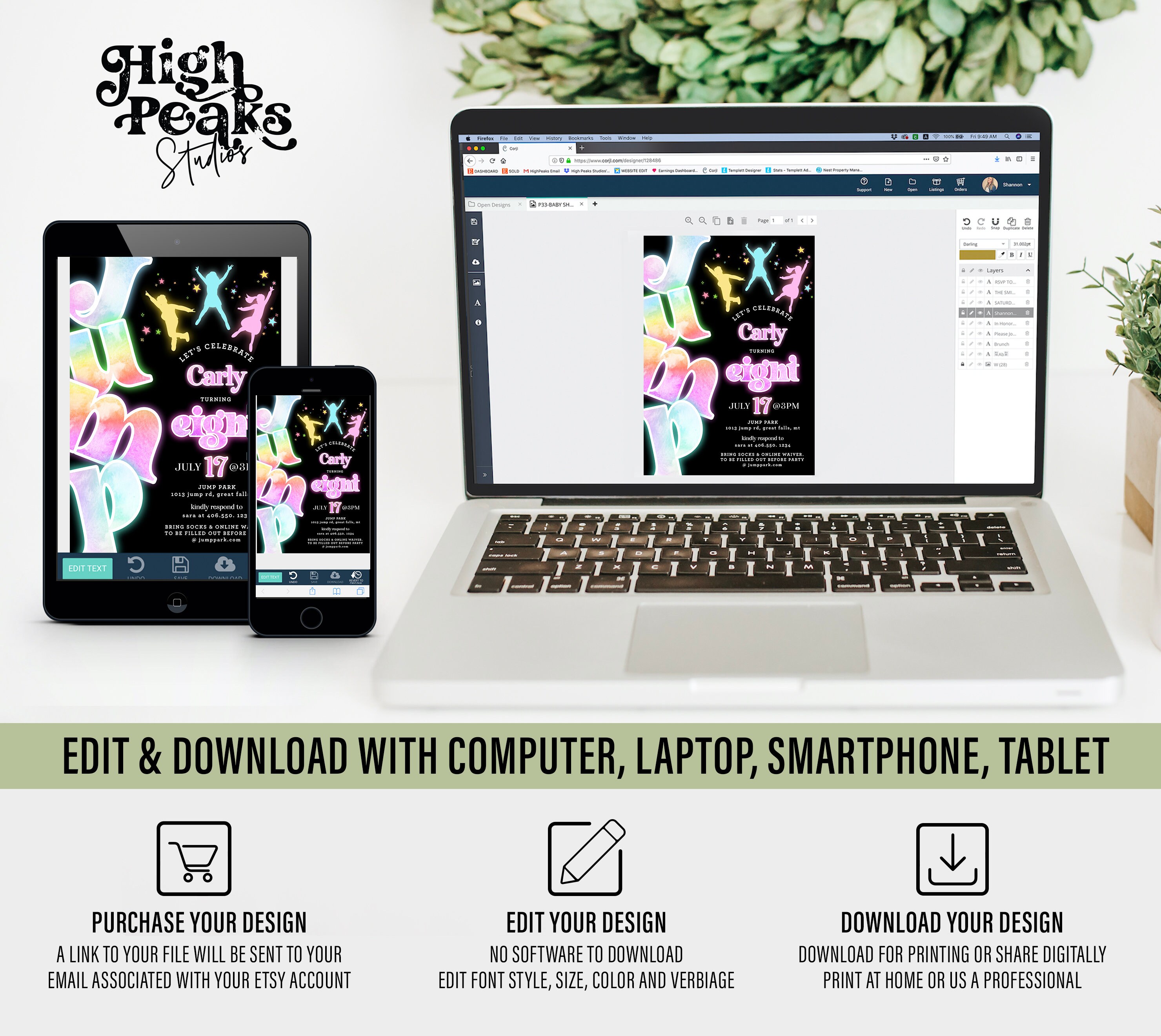 Glow Jump Birthday Party Invitation, Tie Dye Jump Birthday Party,neon ...