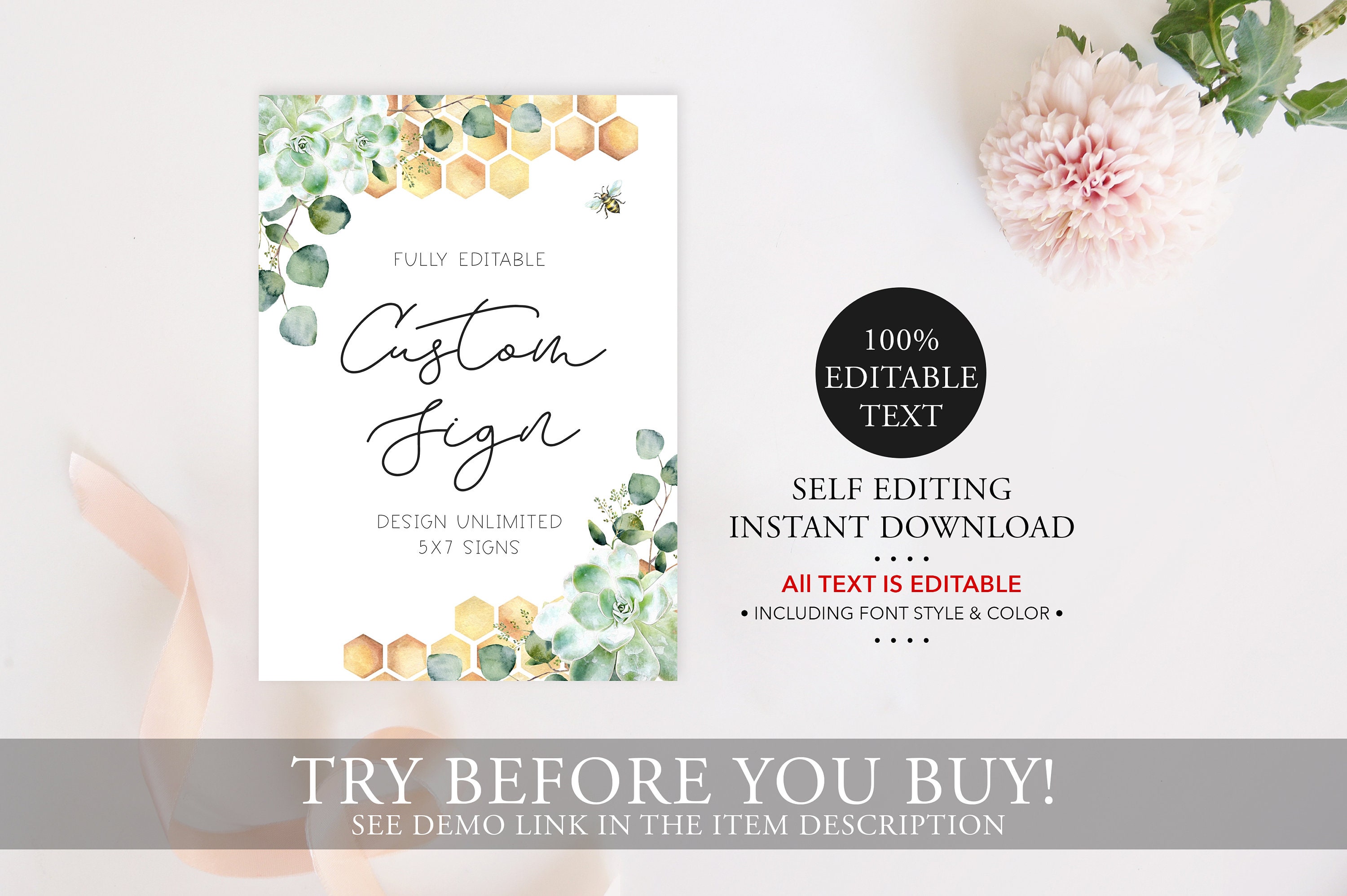 EDITABLE Custom Sign Template Bumble Bee Custom Sign Bee - Etsy