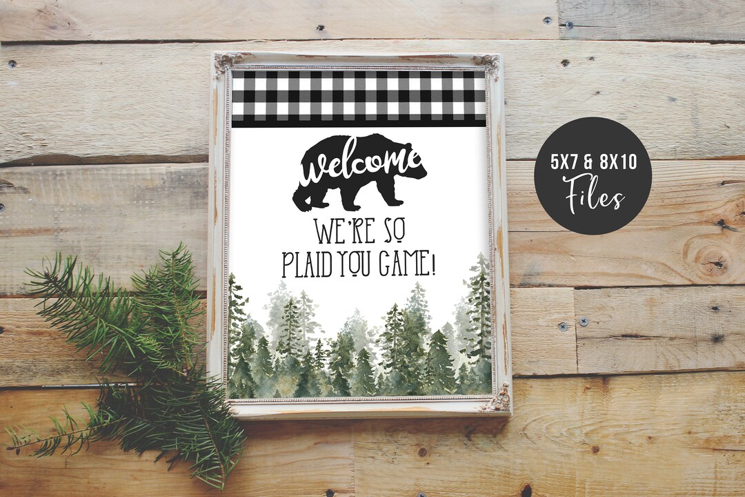 Welcome Plaid Sign, Buffalo Check, Lumberjack Party Decor (digital ...