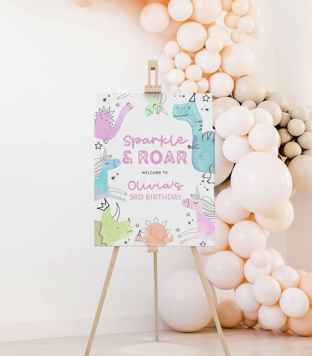 Unicorn and Dinosaur Birthday Welcome Sign Printable, Sparkle and Roar ...