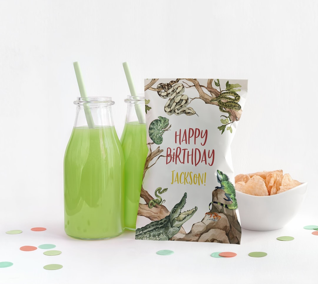 Reptile Chip Bag Wrap, Snake Birthday Decor Printable, Snack Chip Bag ...