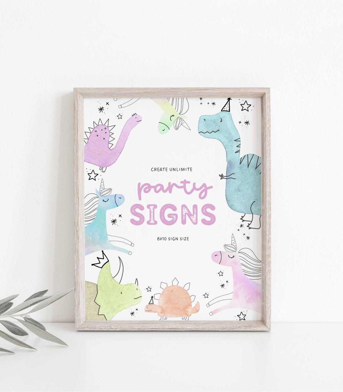 Editable Party Sign Unicorn and Dinosaur Birthday Girl, Sparkle and ...