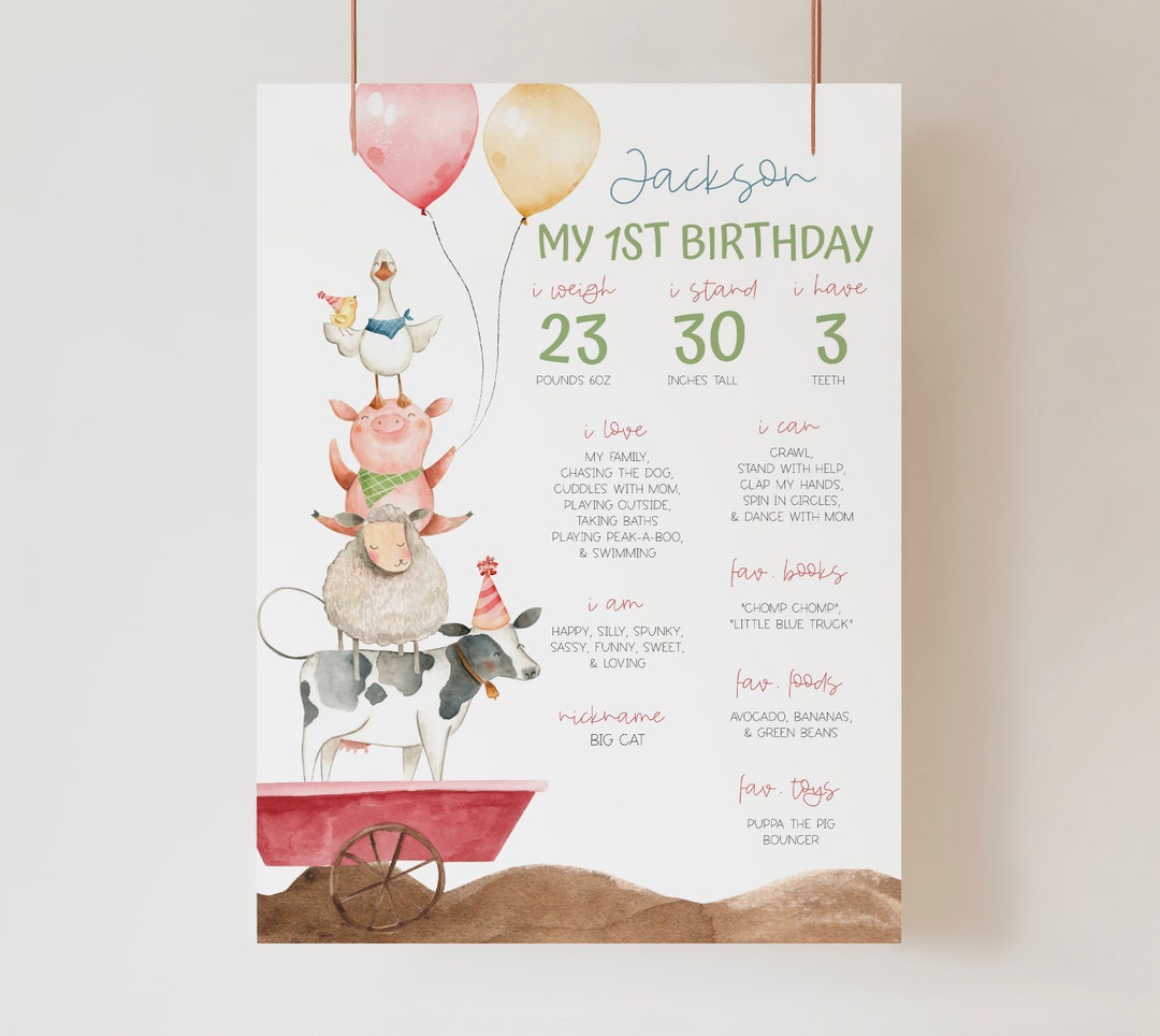 Farm First Birthday Milestone Poster Editable Barnyard Farm - Etsy