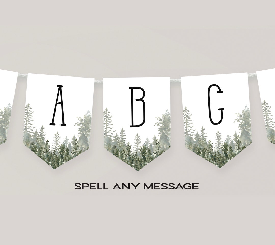 Editable Pennant Banner, Spell Any Message, Woodland Baby Shower ...