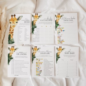 Giraffe Safari Baby Shower Games Bundle, Printable Cards (editable Text ...