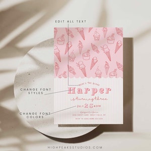 Retro Ice Cream Parlor Birthday Invitation Printable, Pink and Red ...