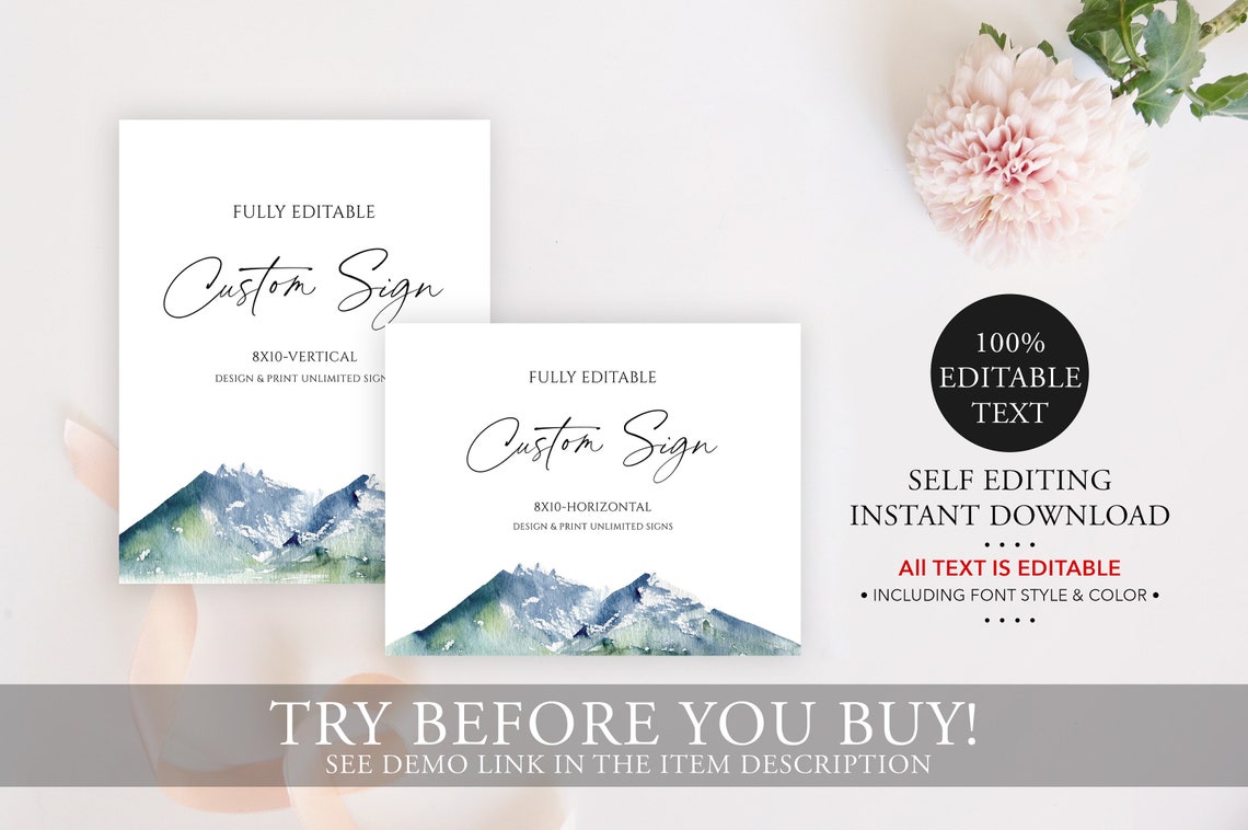 8x10 Custom Sign Template Printable Mountain Editable Custom - Etsy