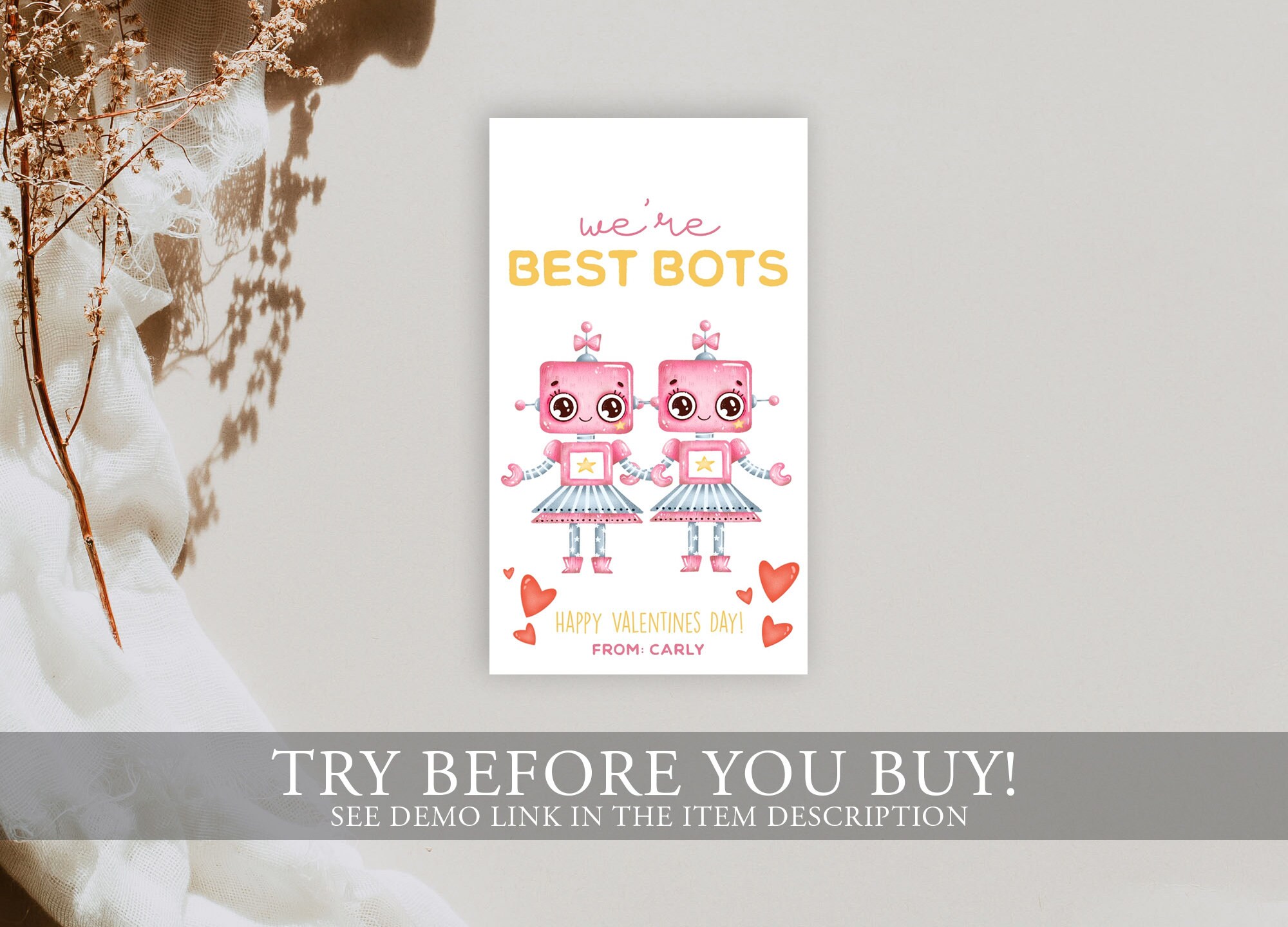 Girl Robot Valentine Card Template Kids Valentine Printable - Etsy