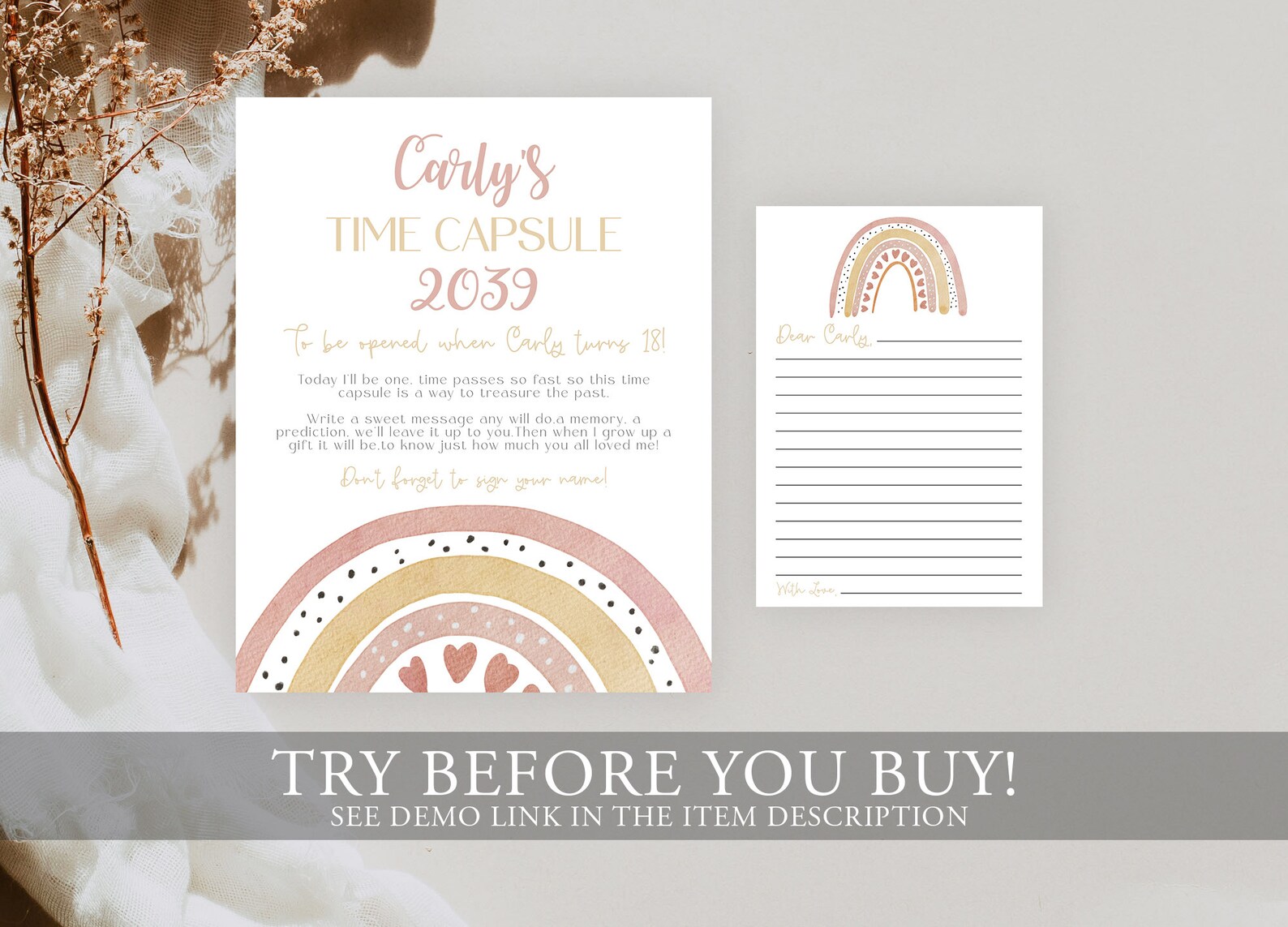 Rainbow Time Capsule Printable Template EDITABLE Blush - Etsy
