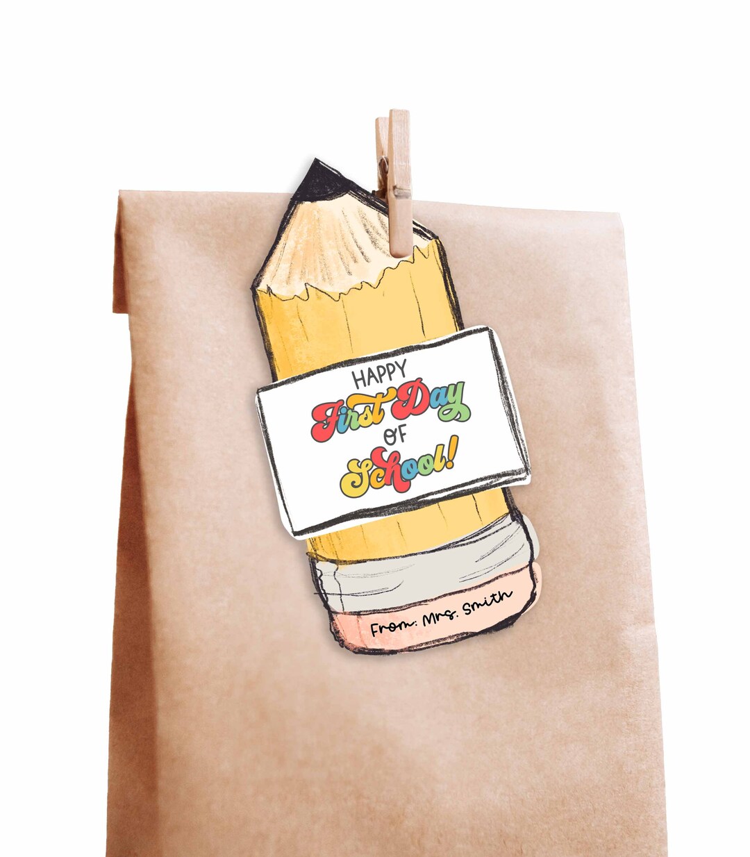 First Day of School Pencil Cut-out, Teacher Welcome Gift Tag, PTA PTO ...