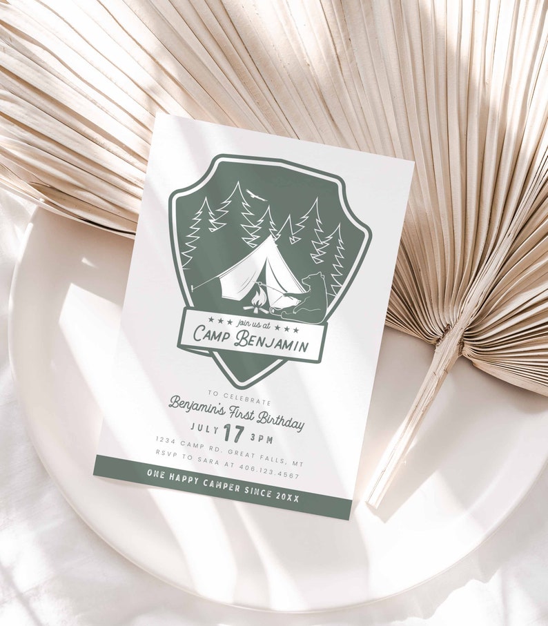 Editable Camping Birthday Invitation, Vintage Camp Theme for Summer ...
