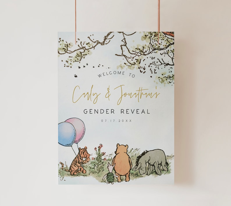 Editable Welcome Gender Reveal Sign Classic Winnie the Pooh - Etsy