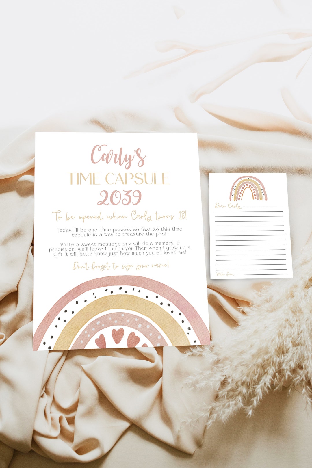 Rainbow Time Capsule Printable Template, EDITABLE Blush Rainbow First ...