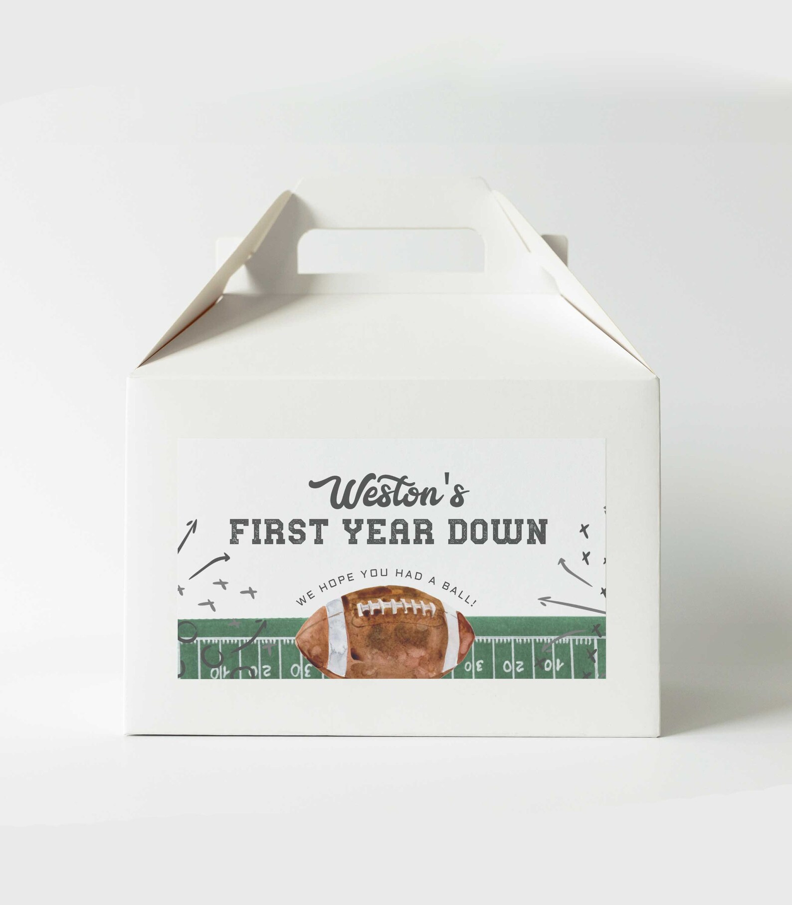 Football Gable Box Label, Football First Year Down Birthday Favor Treat ...