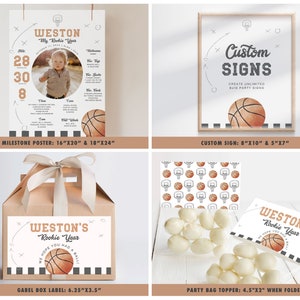 Basketball Printable First Birthday Invitation Bundle, All Star Set ...