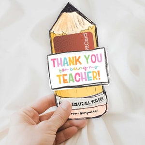 Pencil Teacher Appreciation Gift Card Holder Printable, Pencil Cutout ...