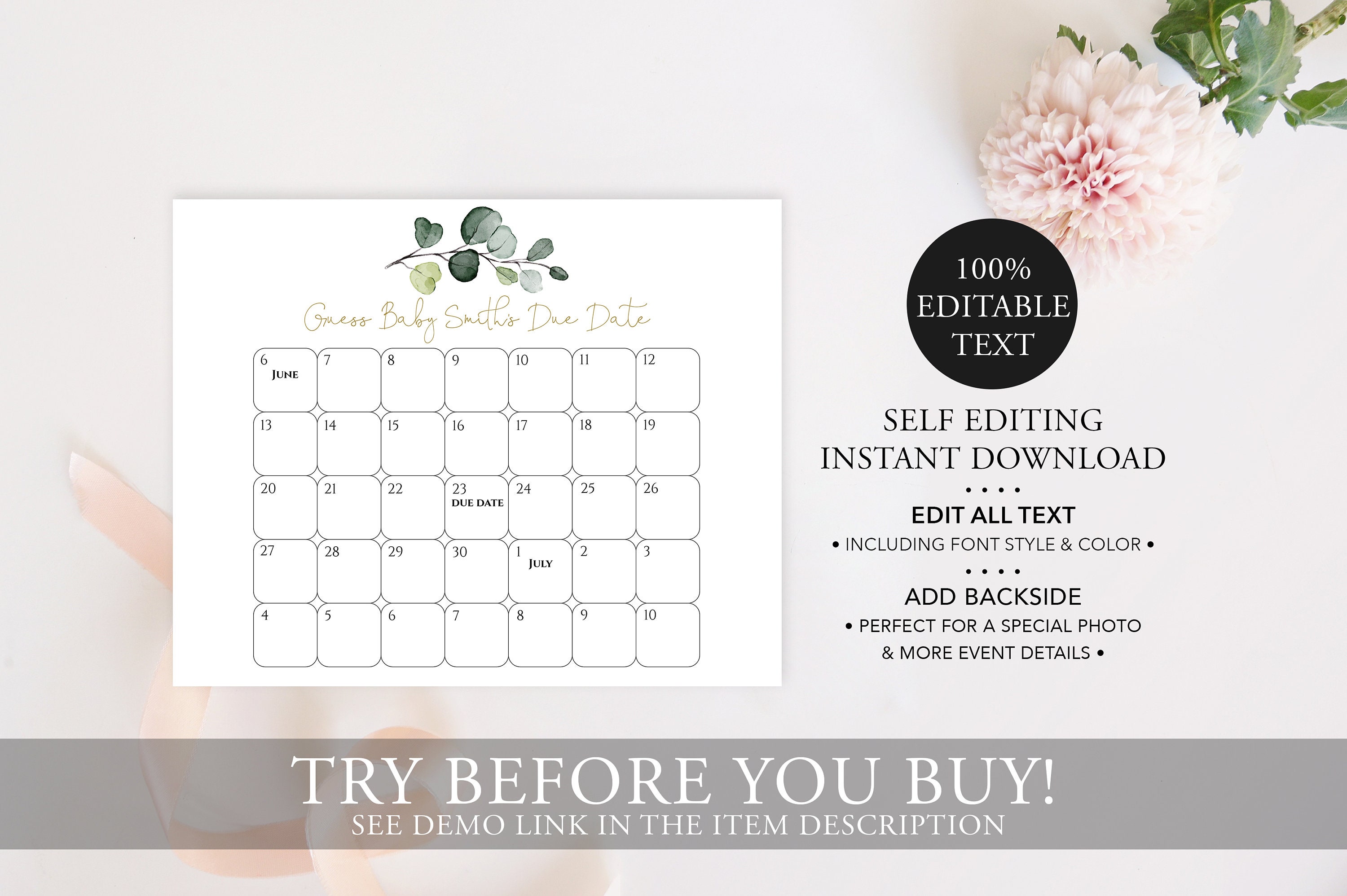 Baby Due Date Calendar Sign Editable Baby Birthday Prediction - Etsy