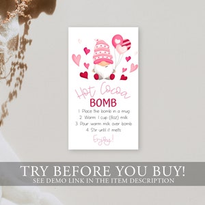 EDITABLE Valentines Day Chocolate Bomb Tag, Gnomes Hot Cocoa Bomb Tag ...