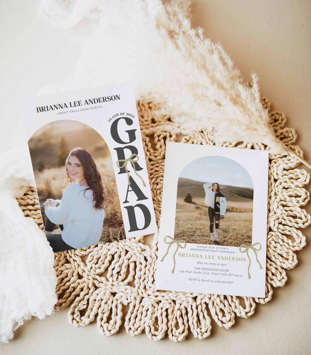 Bow Graduation Announcement Canva Template, Neutral Class of 2025 ...