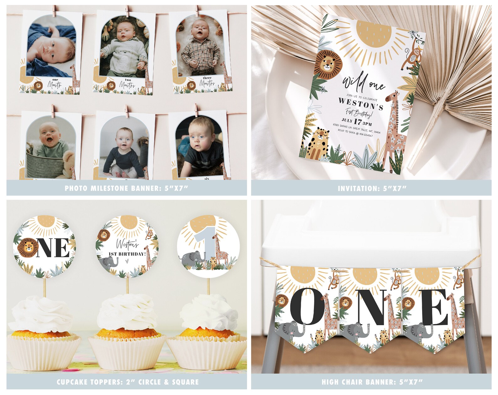 Boho Safari Birthday Invitation Bundle Boho Jungle Animal - Etsy