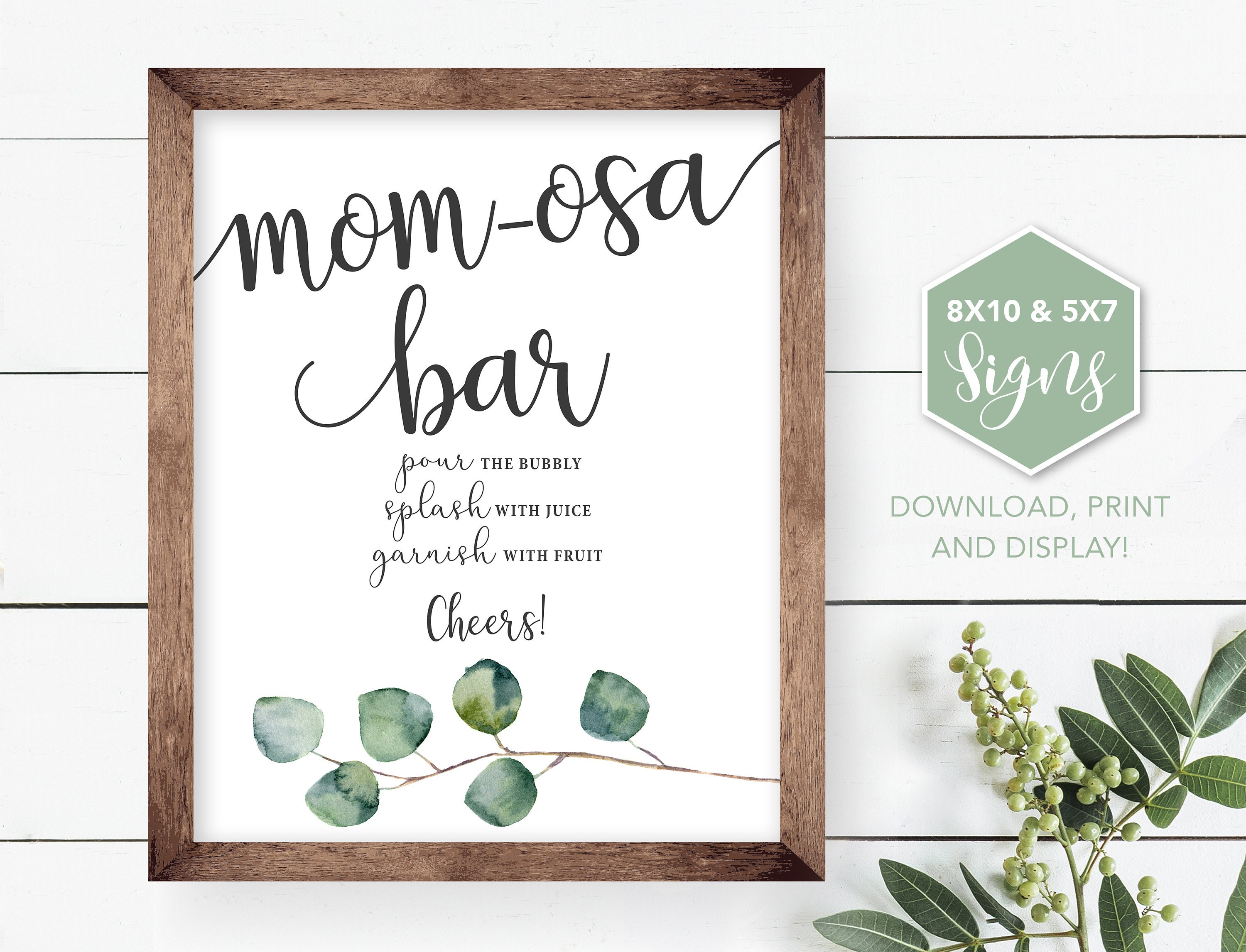 Mom-osa Bar Sign Greenery Baby Shower Bubbly Bar Sign - Etsy Canada