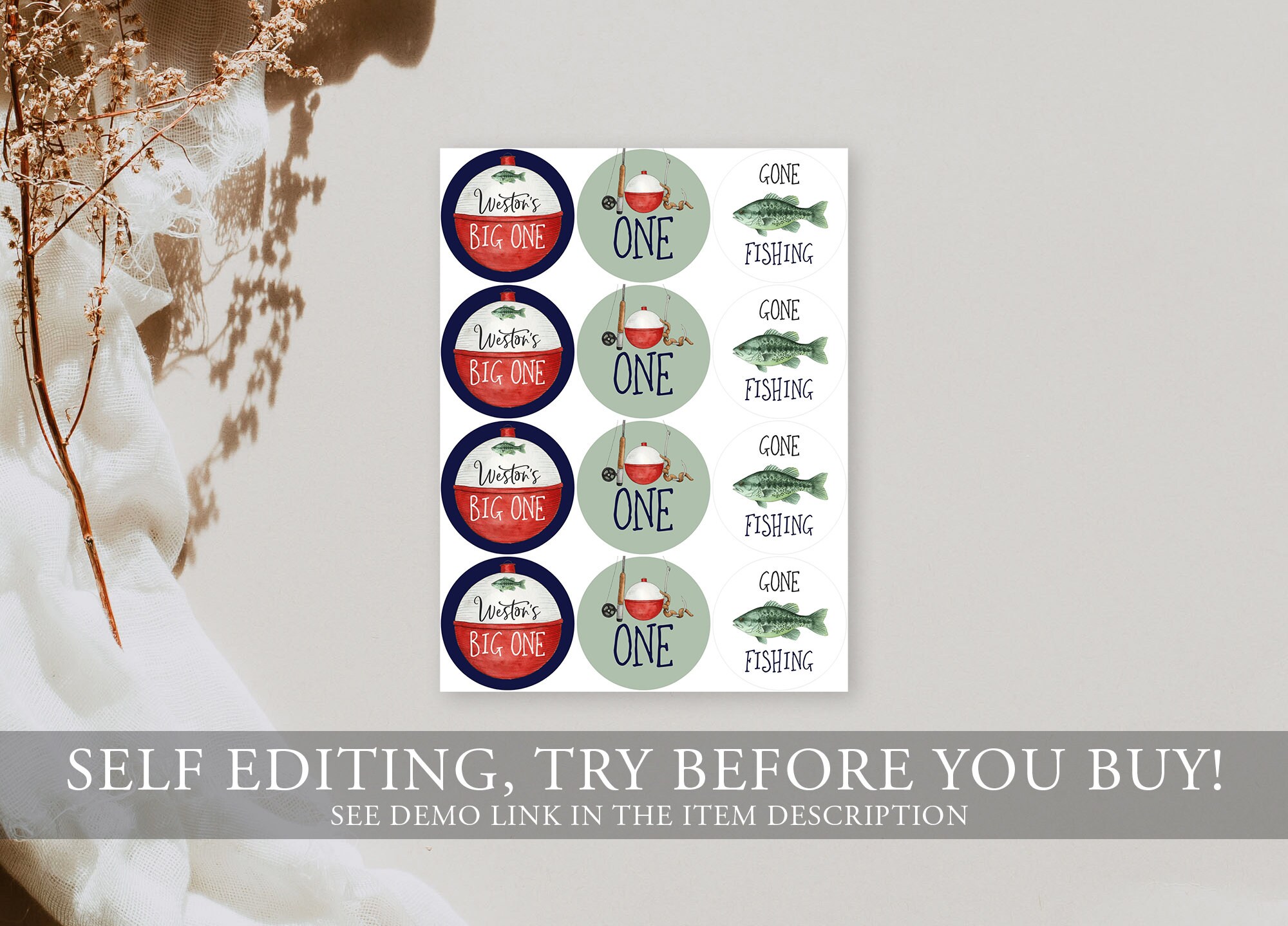 Fishing Cupcake Toppers the Big One Cake Topper Printable | Etsy