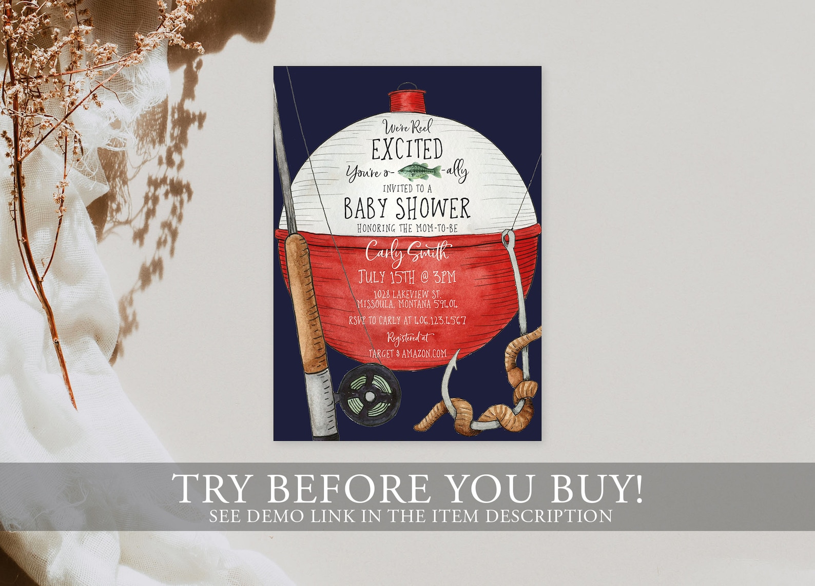 Fishing Baby Shower Invitation Template Bobber Boy Baby | Etsy