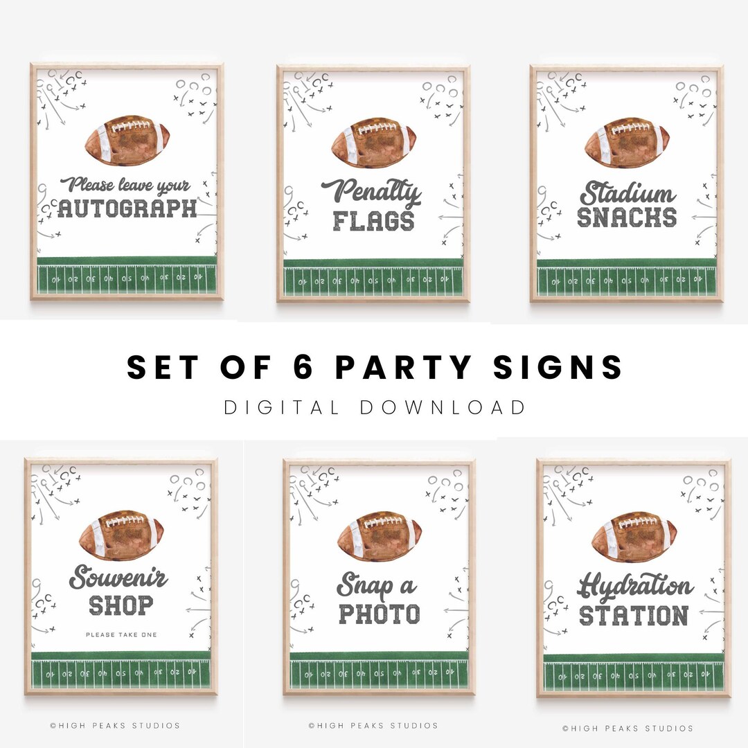 PRINTABLE Football Party Signs Set of 6, Hydration Station, Souvenir ...