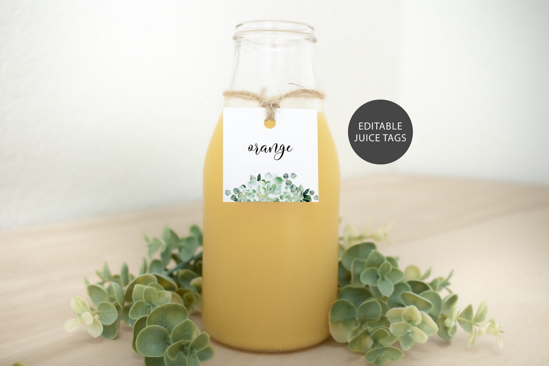 Editable Juice Tag Template, Juice Tags for Mimosa Bar, Succulent ...