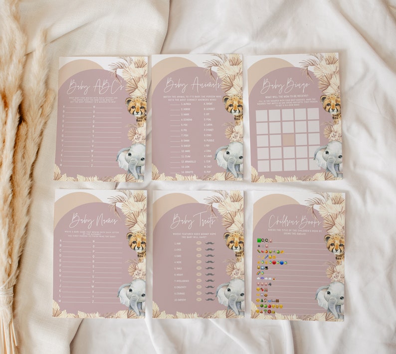 Boho Safari Baby Shower Game Bundle Printables 14 Game Bundle - Etsy