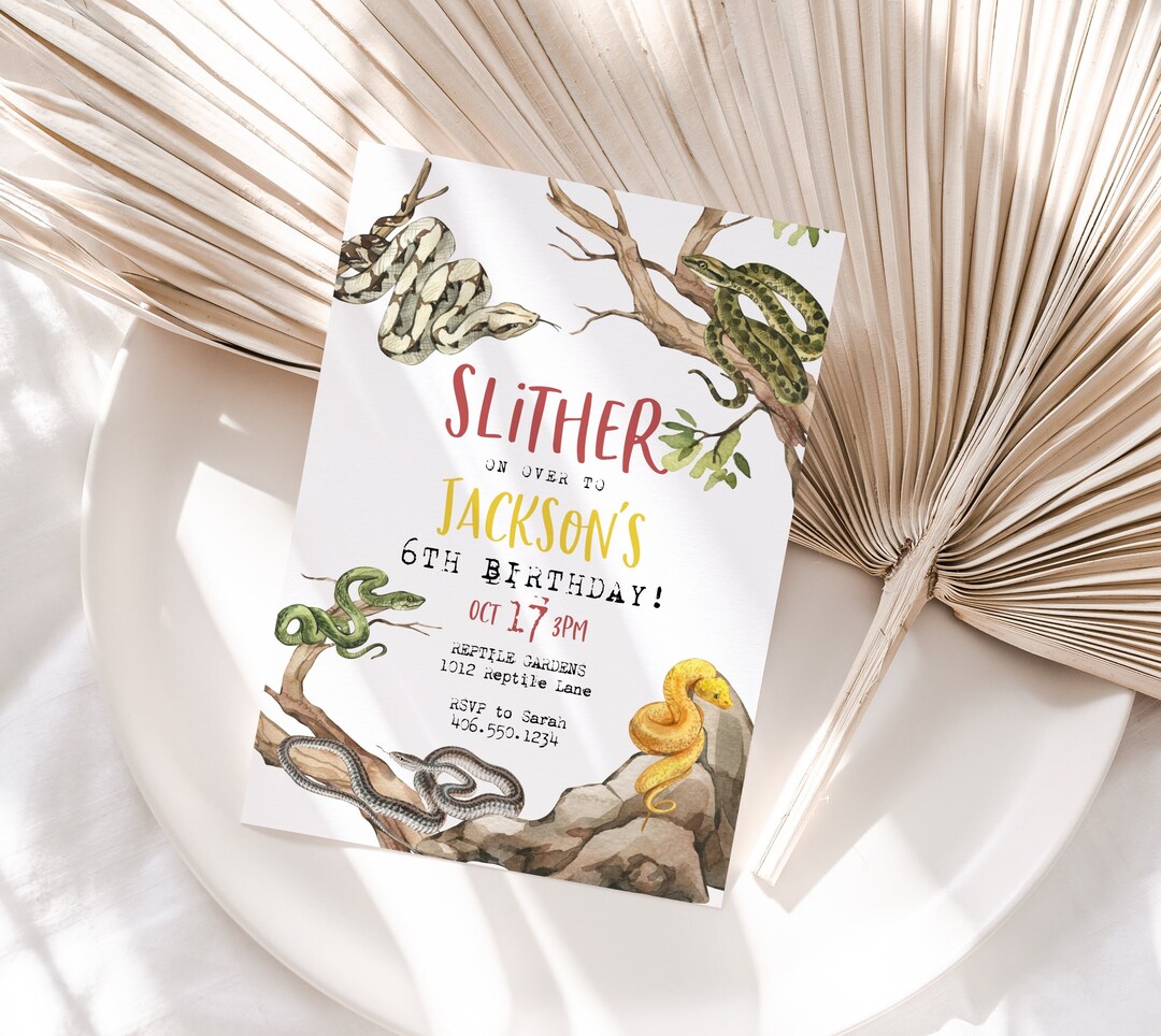 EDITABLE Snake Birthday Invitation Boy, Reptile Birthday Invite ...