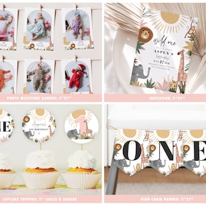 Boho Safari Birthday Invitation Bundle, Boho Jungle Animal Party ...