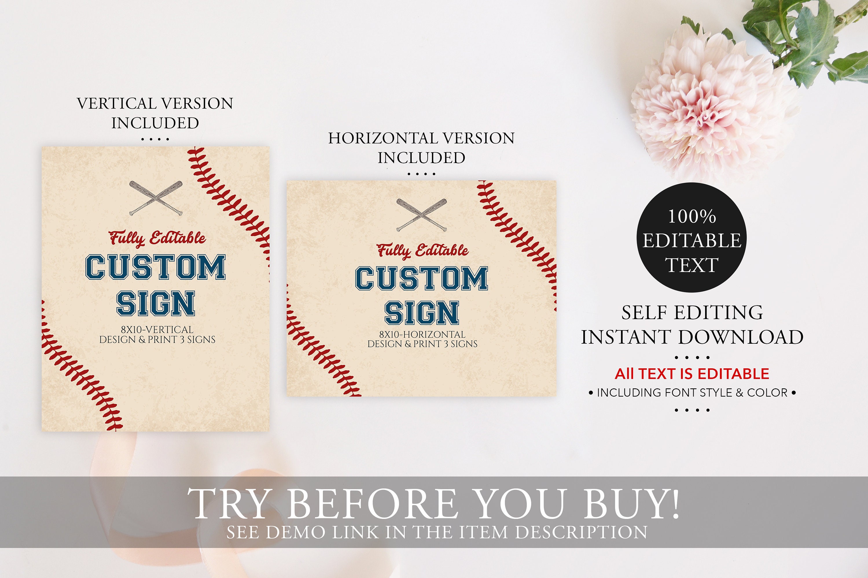 8x10 Custom Sign Template Baseball Party Signage Vintage - Etsy