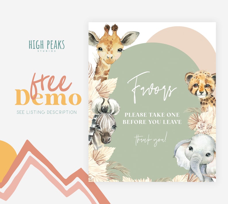 Editable Favors Table Sign Printable, 8x10 Sign,boho Baby Safari ...
