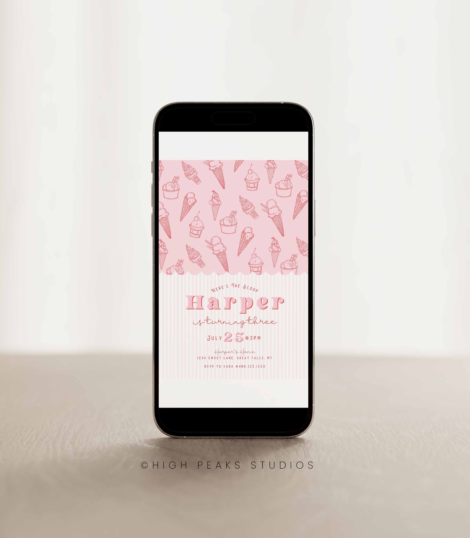 Retro Ice Cream Parlor Birthday Invitation Printable, Pink and Red ...