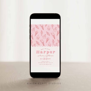 Retro Ice Cream Parlor Birthday Invitation Printable, Pink and Red ...