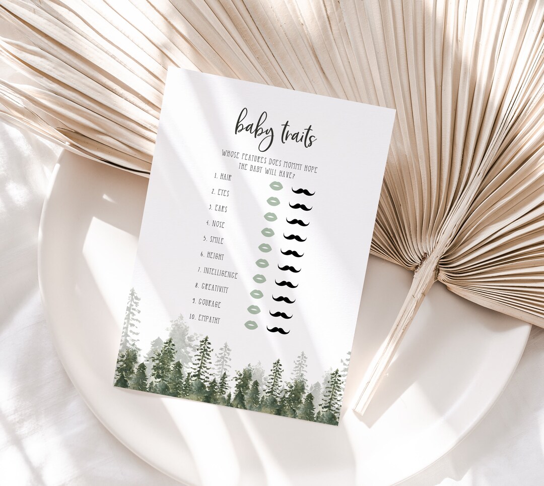 Baby Traits Baby Shower Game, Woodland Baby Shower Game Card, Rustic ...