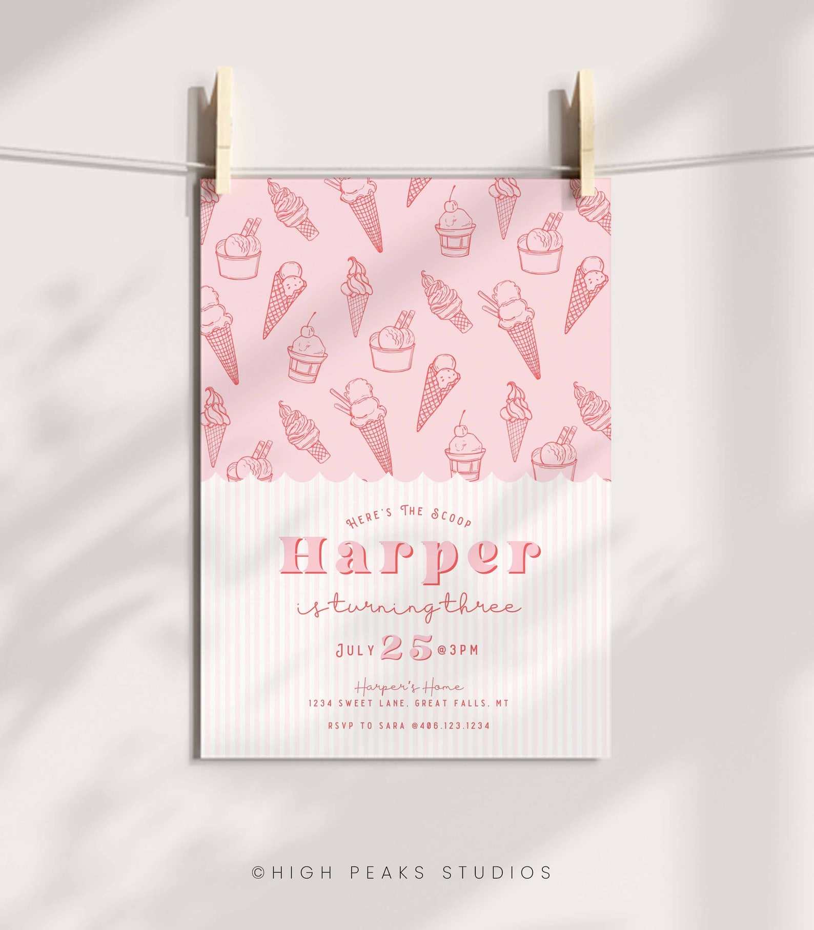 Retro Ice Cream Parlor Birthday Invitation Printable, Pink and Red ...