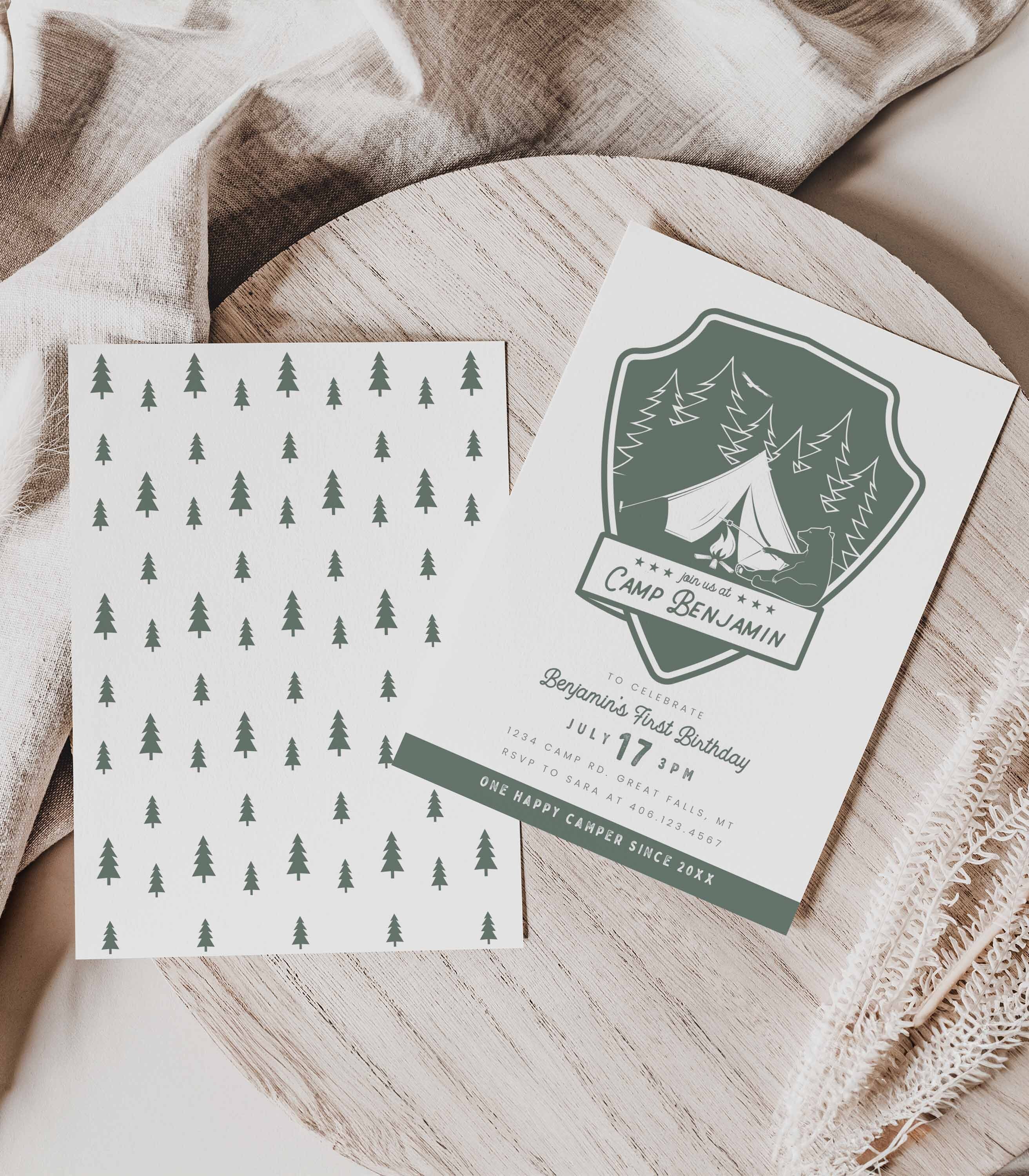 Editable Camping Birthday Invitation, Vintage Camp Theme for Summer ...