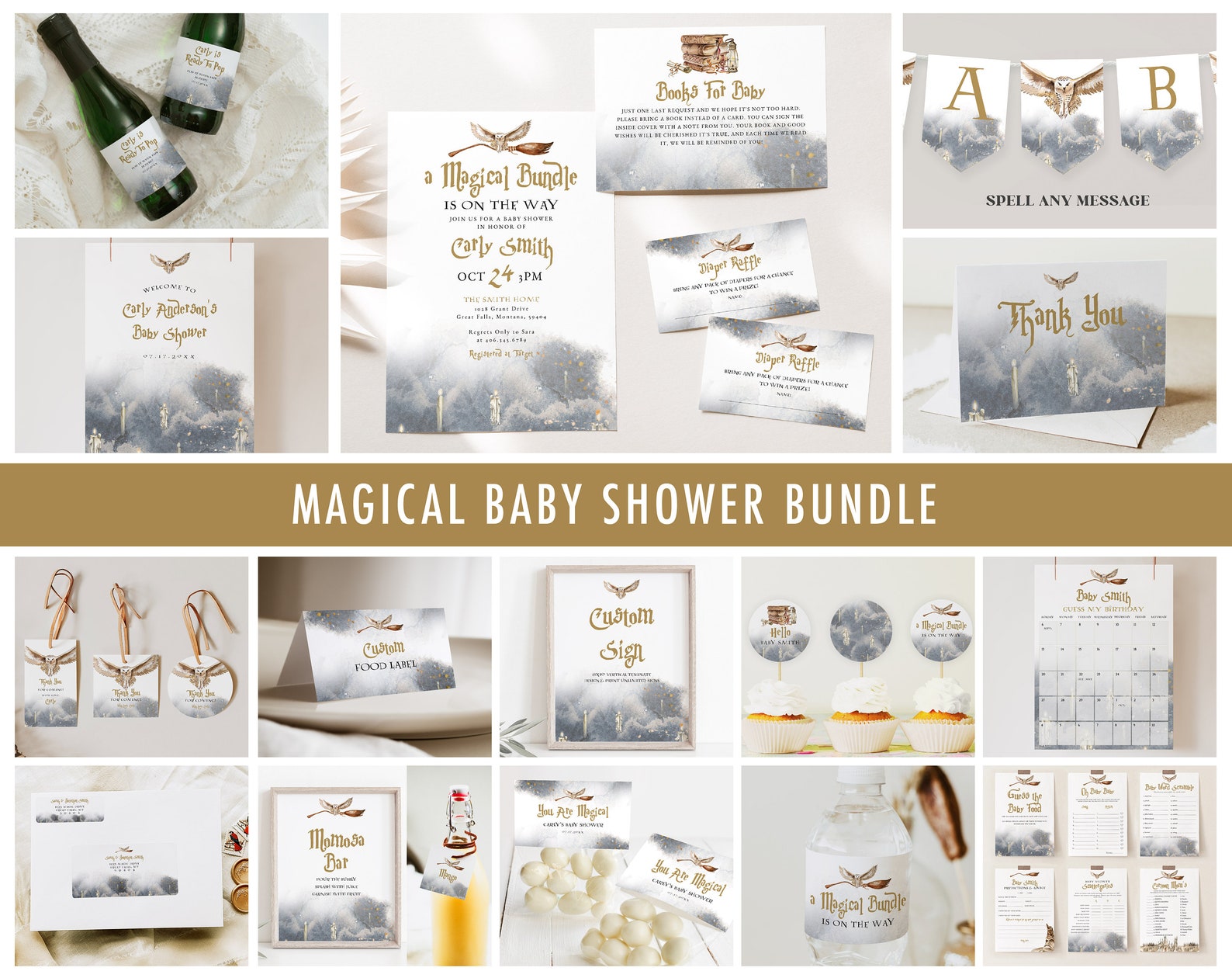 Wizard Baby Shower Printable Bundle, A Magical Bundle Baby Shower ...