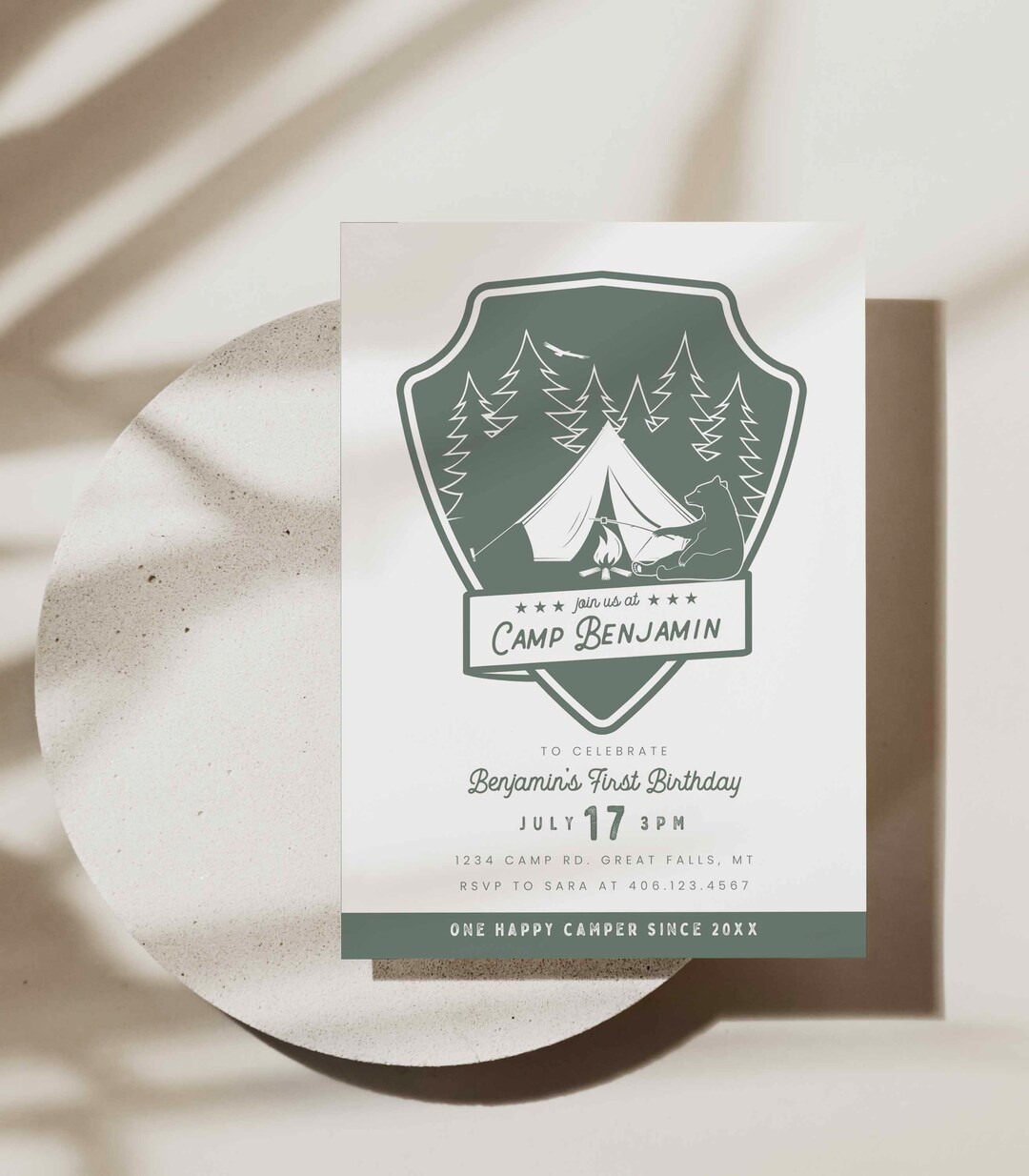 Editable Camping Birthday Invitation, Vintage Camp Theme for Summer ...