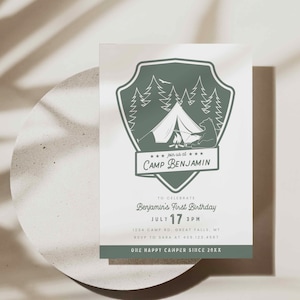 Editable Camping Birthday Invitation, Vintage Camp Theme for Summer ...
