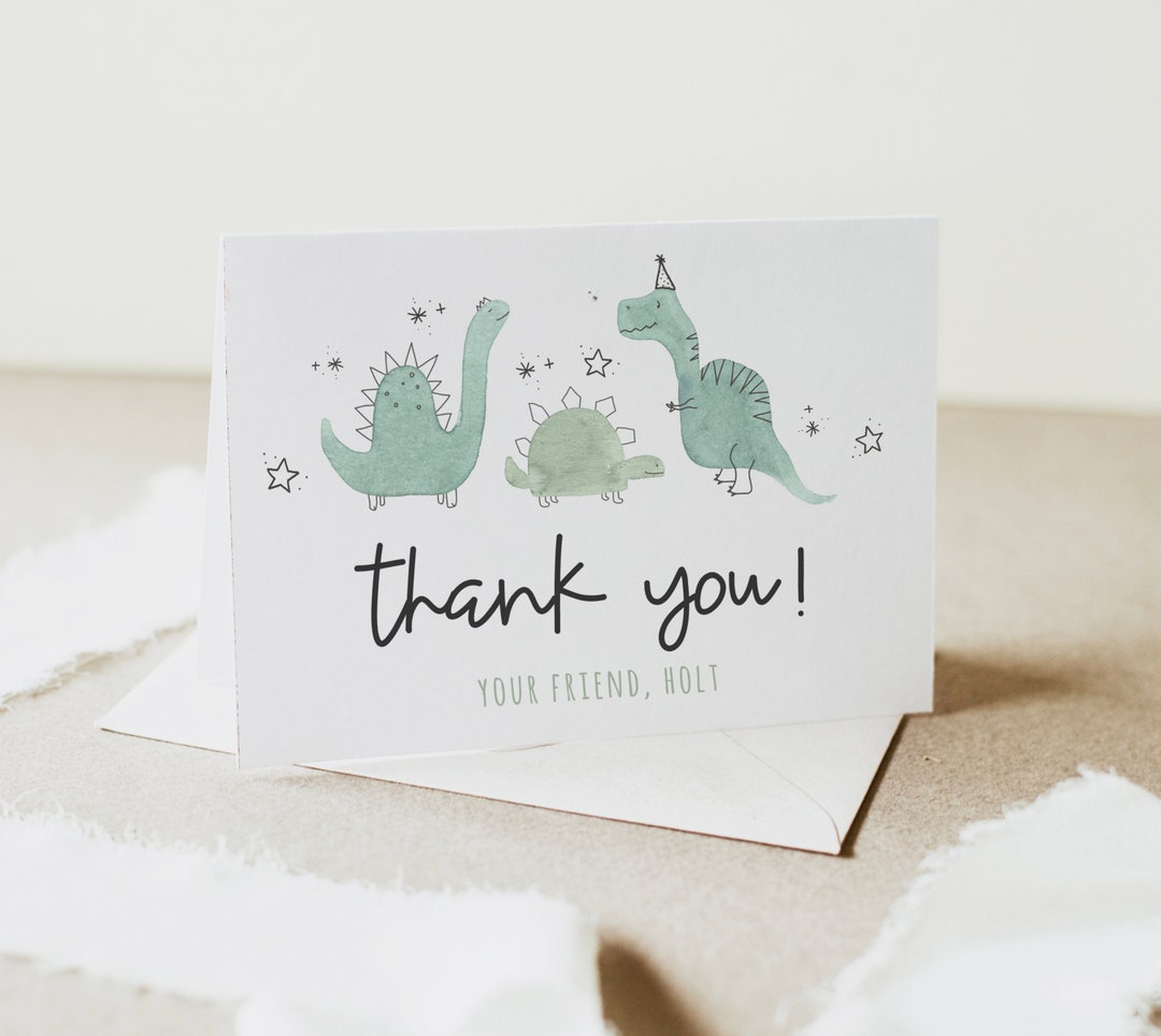 EDITABLE Dino Thank You Card Folded,prehistoric Dinosaur Birthday Boy ...