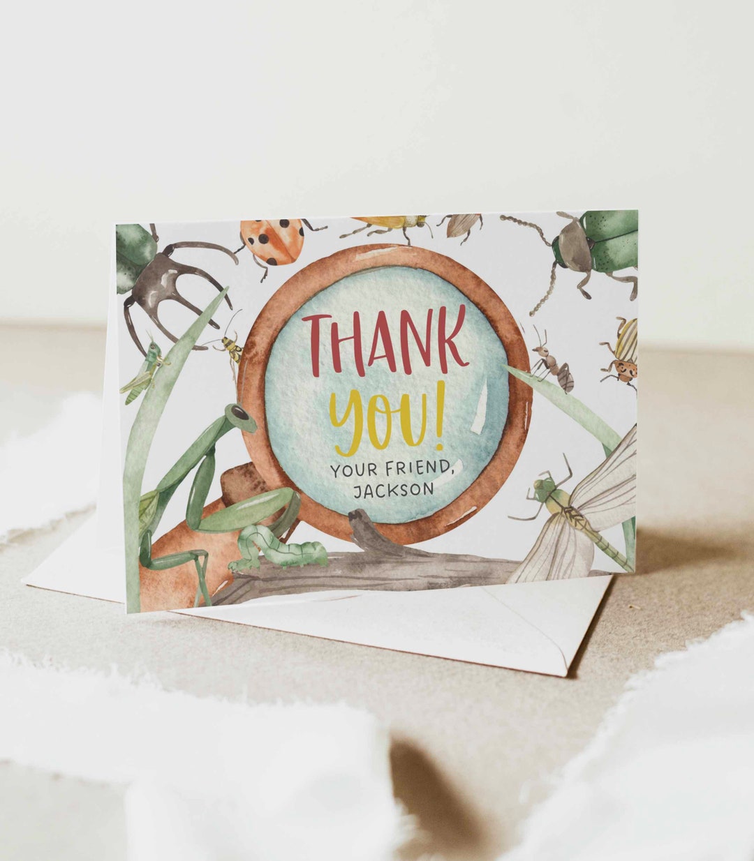 EDITABLE Bug Thank You Card Folded, Insect Birthday Thank You Template ...