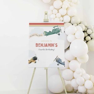 Airplane Birthday Welcome Sign, Editable Vintage Plane Birthday Boy ...