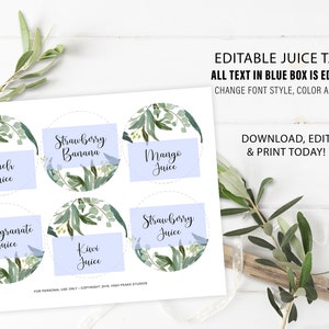 Mimosa Bar Sign and Juice Tags, Greenery Shower Sign, Instant Download ...