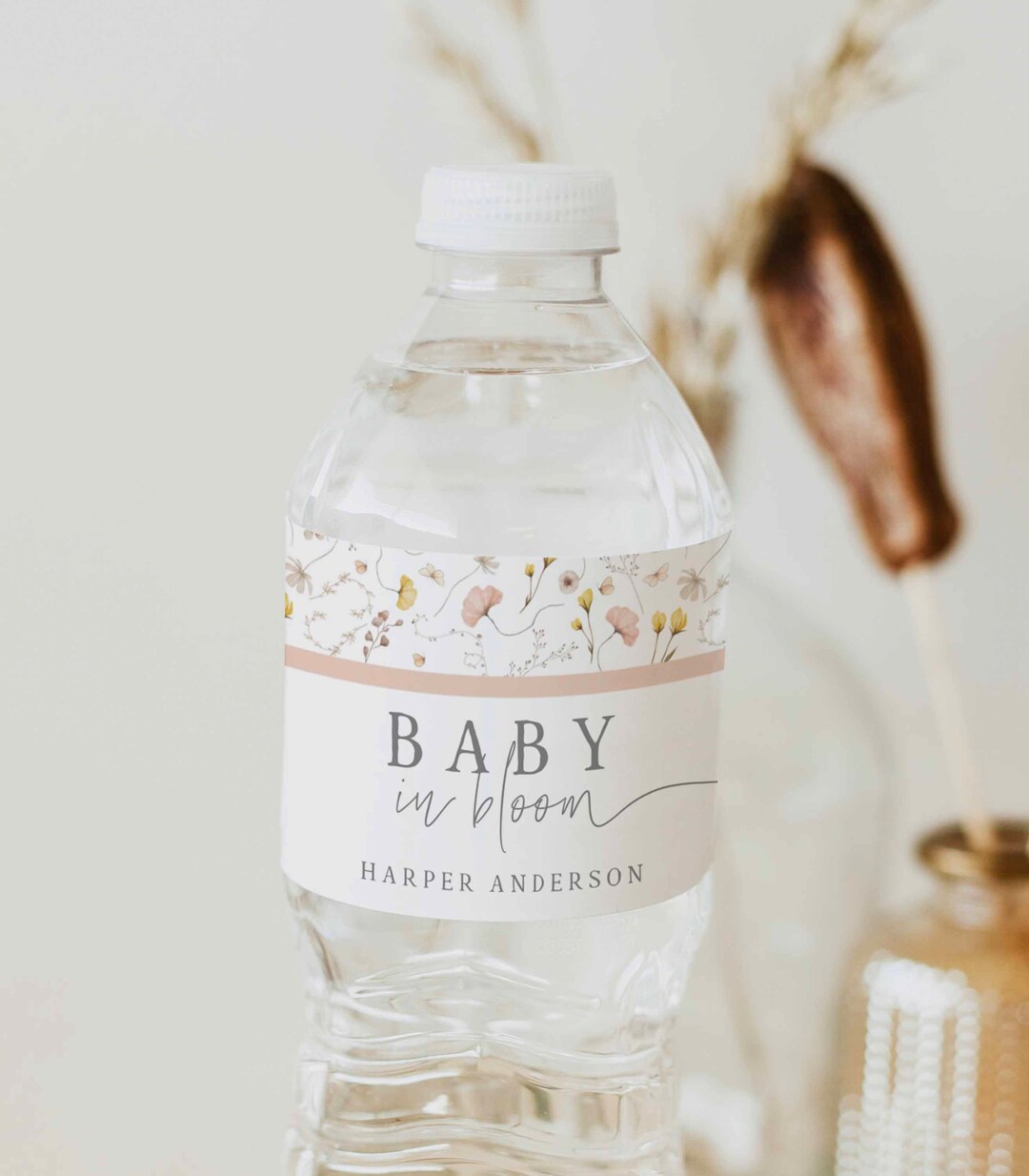 Editable Wildflower Water Bottle Label Wraps, Spring Flower Baby in ...