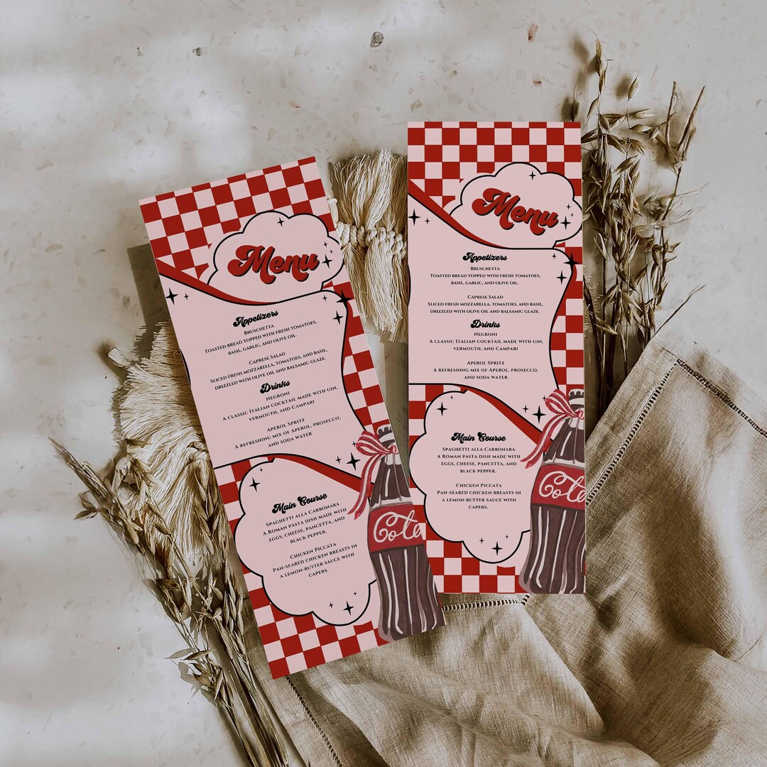 Vintage Retro Menu Card Template, She's Ready to Pop, Red and Pink Soda ...